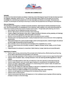 Teaching and Learning Policy - Costa Rica International Academy